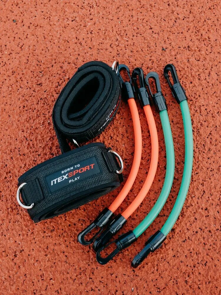 ITEX SPORT трубчатый эспандер с манжетами (нагрузка до 36 кг), латеральный эспандер для ног и ягодиц + Мешочек для хранения и переноски в подарок