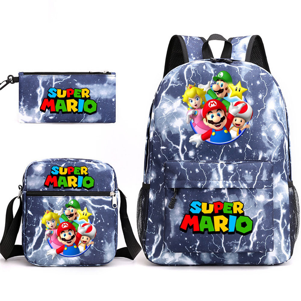 Трансграничная школьная сумка Mario Super Mario из трех предметов, холщовый рюкзак с мультяшным принтом, повседневный студенческий рюкзак