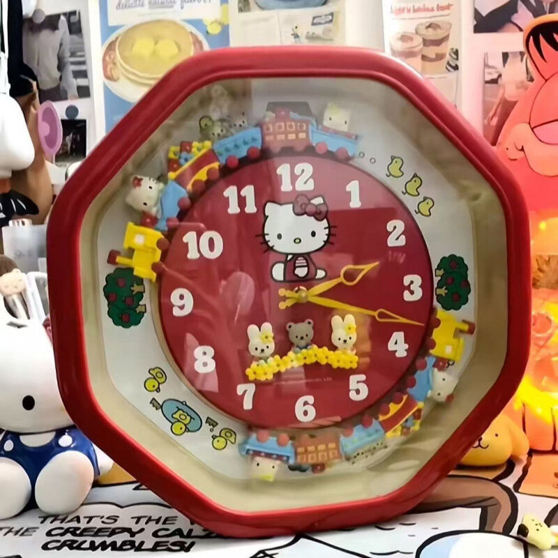 Настенные часы Hello Kitty с мультяшным поездом, которые могут запускать поезда, для домашнего использования