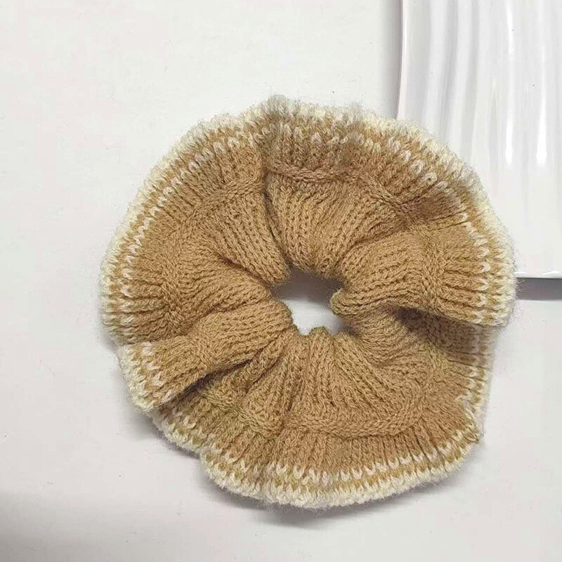 Корейский стиль вязаной пряжи для волос для женщин, осень и зима, высококачественный цветной блок скранчи, плетеная эластичная лента, новый аксессуар для волос, резинка для волос