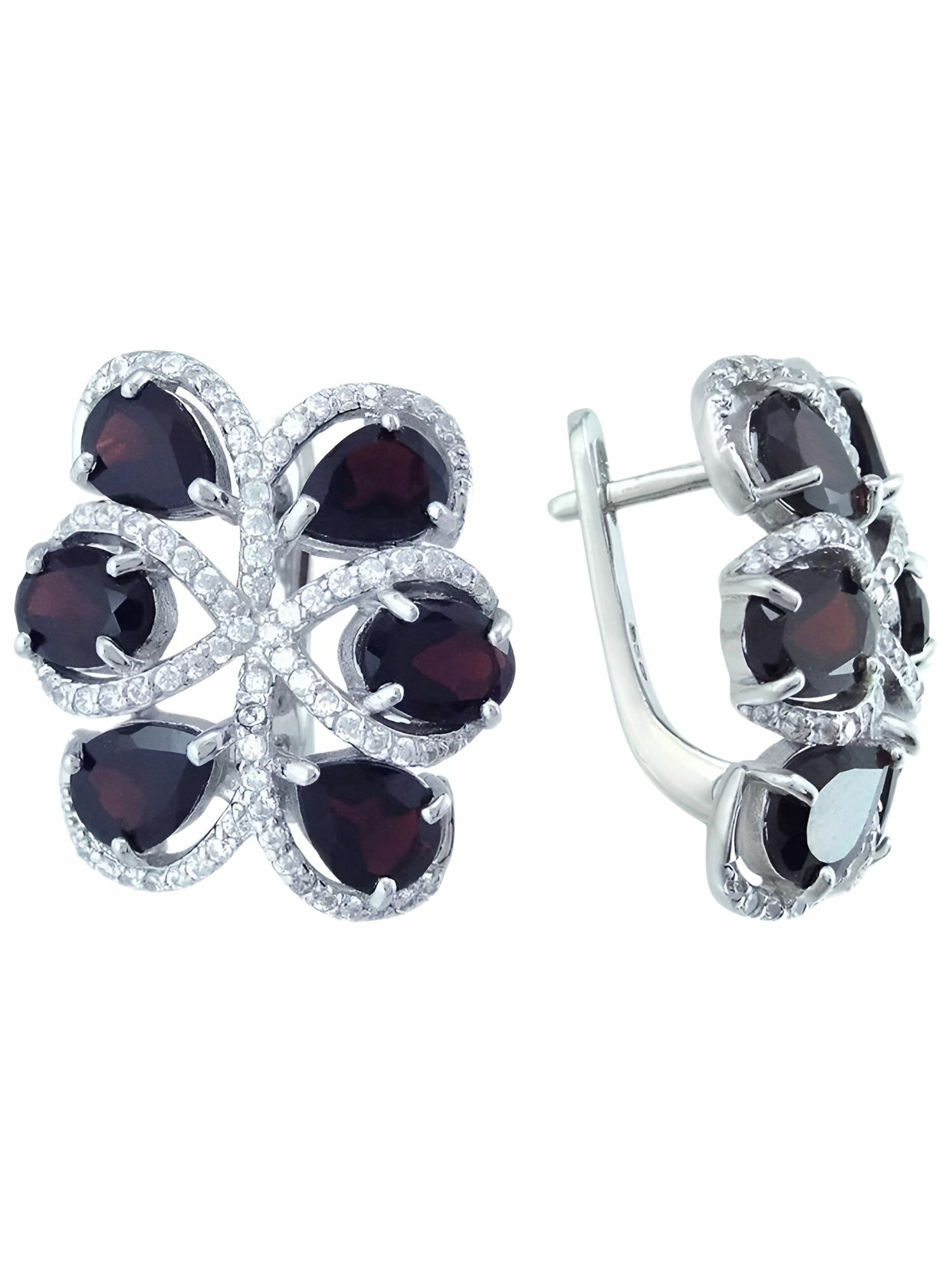 Серьги, серебро, 925 проба, родирование, гранат, фианит