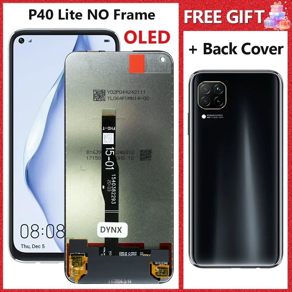 100% протестированный 6,4-дюймовый сменный дисплей с рамкой для Huawei P40 Lite, OLED Black Cover