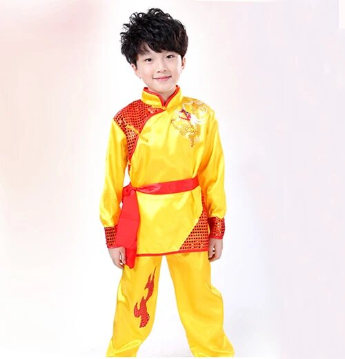 Детский китайский танцевальный костюм Yangko красный Желтый, 150cm, Золотой