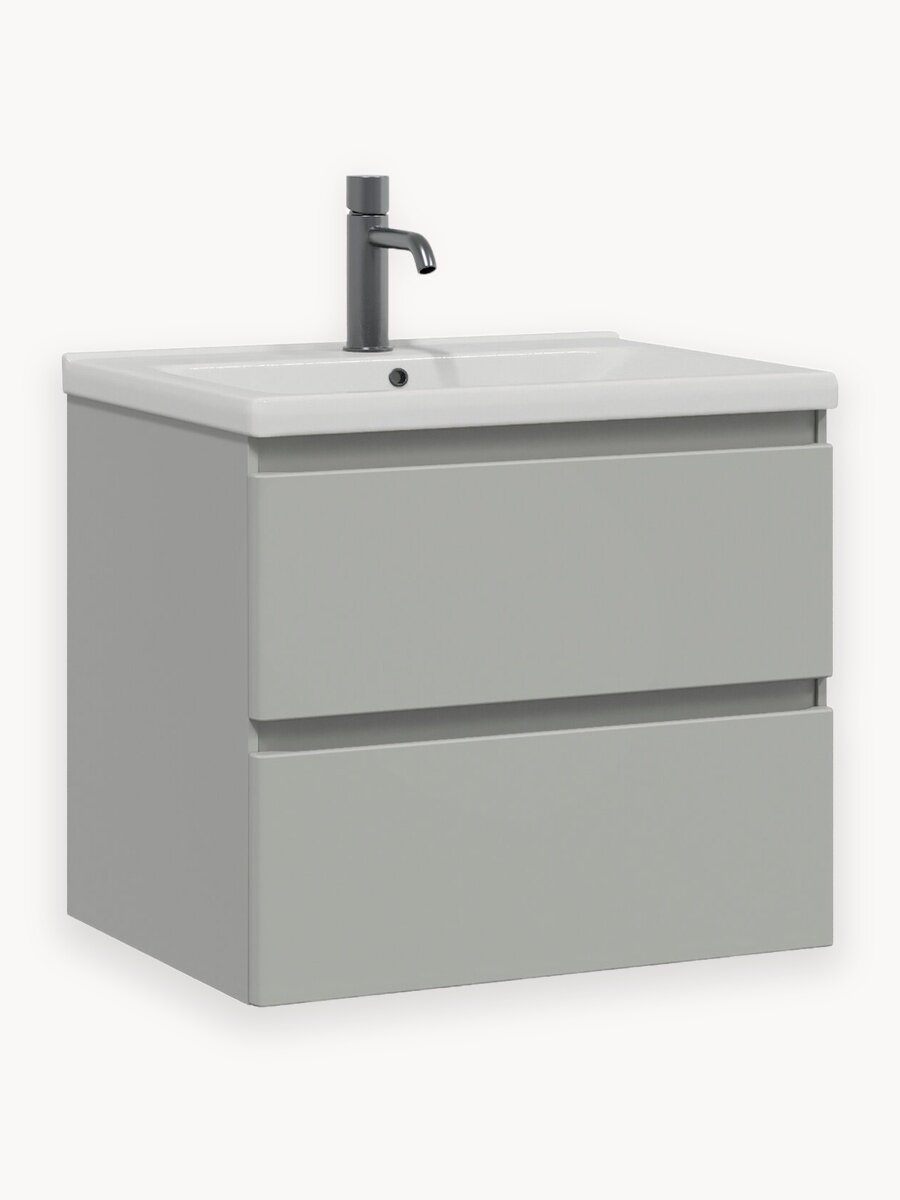 Тумба подвесная SanStar Riana 60 с раковиной Миранда 60 (комплект) для ванной комнаты, грей