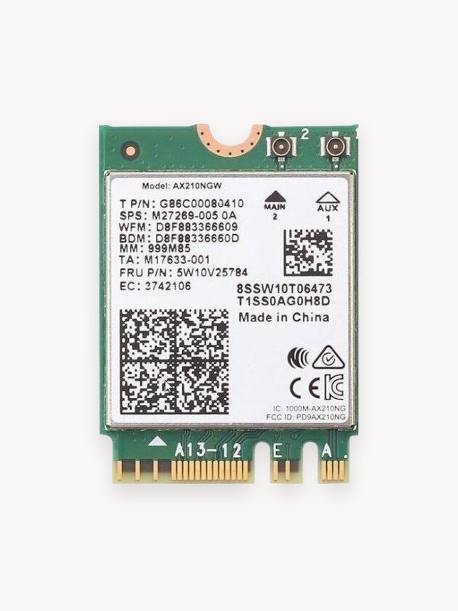 Сетевая карта Intel AX210. NGWG Wi-Fi 6E AX210 (Gig+), 2230, 2x2 AX R2 (6GHz)+BT, vPro, 999LWX