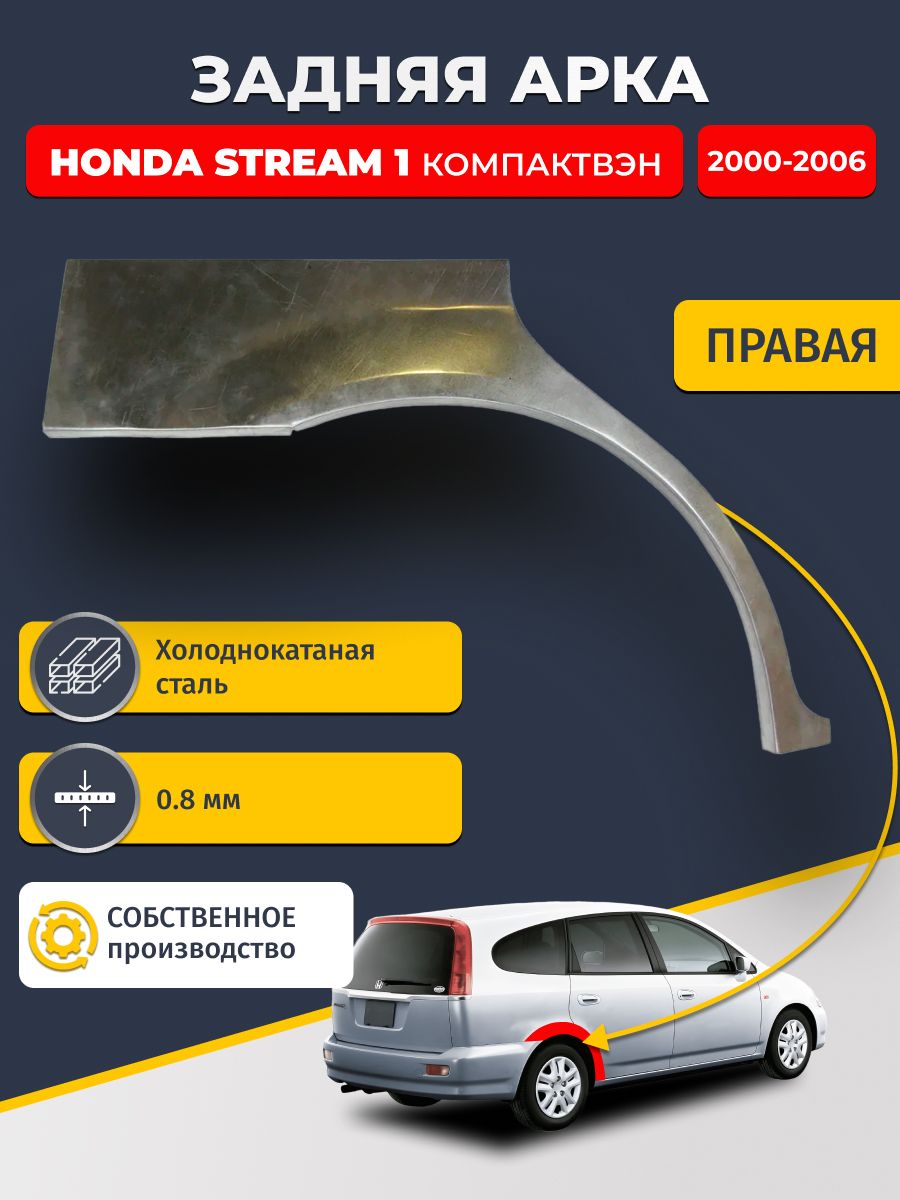 Правая задняя ремонтная арка для автомобиля Honda Stream 1 2000-2006 (Хонда Стрим 1). Холоднокатаная сталь 0,8мм.