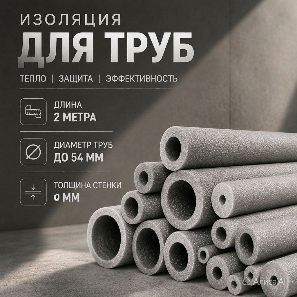 2 метра 54/9 теплоизоляция для труб диаметром до 54мм толщина стенки 9мм