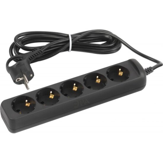 Удлинитель электрический Эра UX-5e-3m-B с заземлением 5 розеток 3м ПВС 3х0.75мм2 10А черн, Б0057725