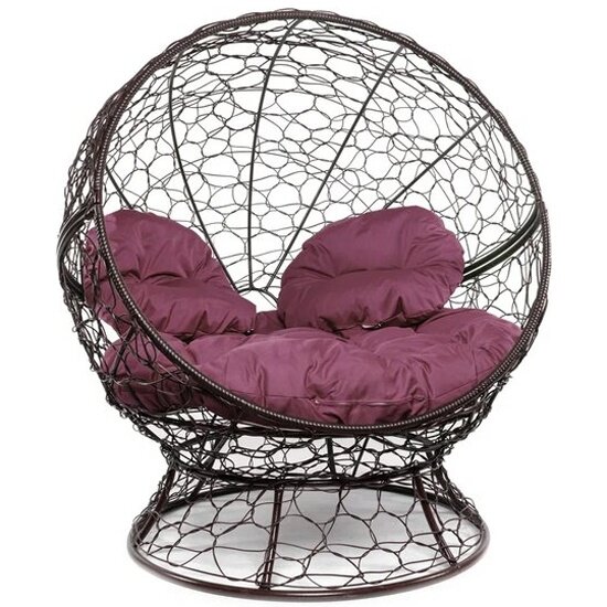 Кресло M-group апельсин с ротангом коричневое, бордовая подушка