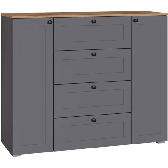 Комод Mobi Остин 16.221, цвет серый графит/дуб вотан, ШхГхВ 120х41,9х99,3 см.