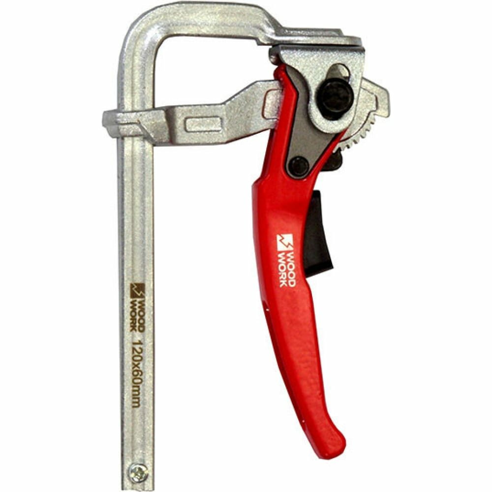 Струбцина WOODWORK кованая, F-тип, 120x60 мм, c рычажной рукояткой, усилие прижима 160 кг RFC-1260 для надежной фиксации