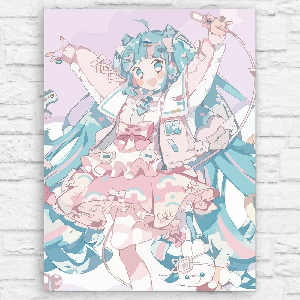 Картина по номерам на холсте аниме мику хацунэ (вокалоид, синаморолл, девушка) - 14907 60х80