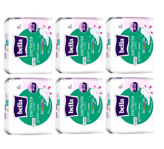 Прокладки супертонкие perfecta ultra maxi green Белла, 8шт/уп, 6 упаковок