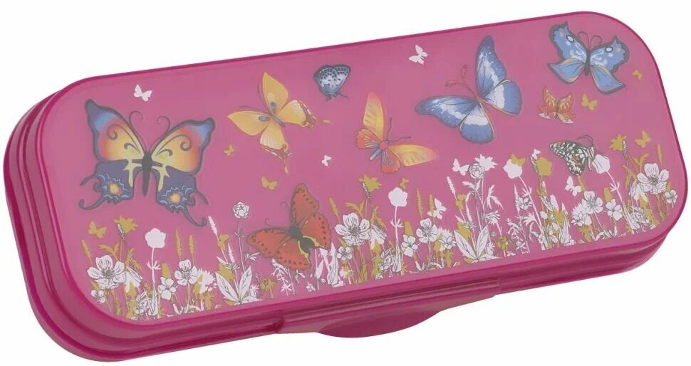 СТАММ Пенал пластмассовый Бабочки, ПН 110, малиновый цвет корпуса,1шт.