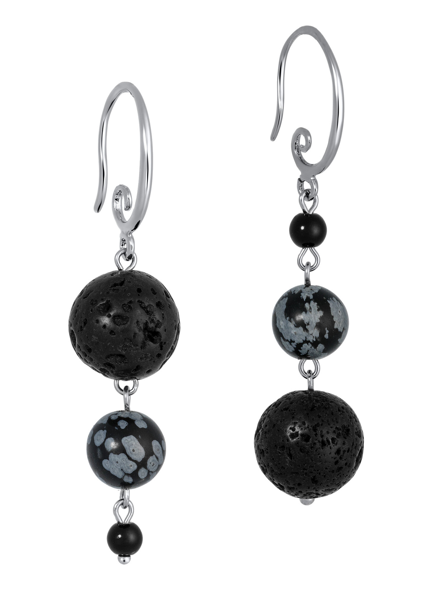 Серьги непарные, с подвесками, вулканическая лава, агат, обсидиан