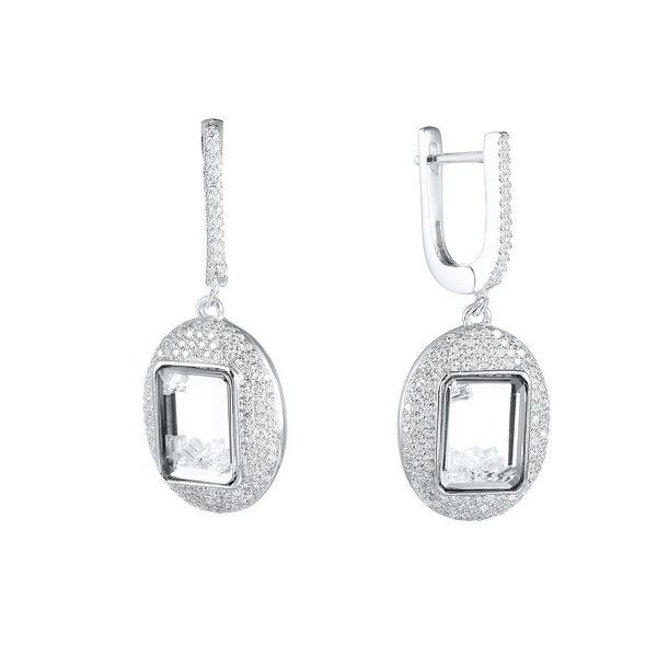 Серьги с подвесками, серебро, 925 проба, фианит, стекло