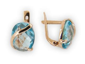 Серьги, белое, красное, желтое золото, 585 проба, топаз