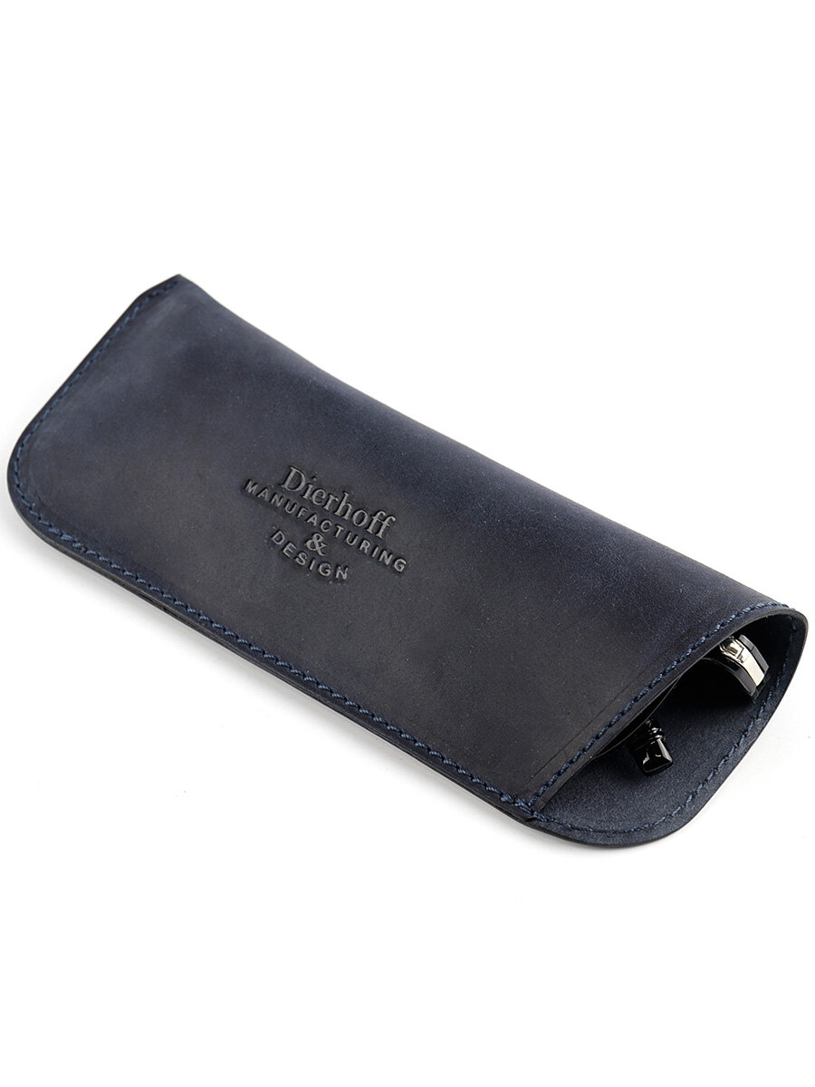 Мужской синий узкий кожаный футляр для очков Dierhoff Д 6013-921