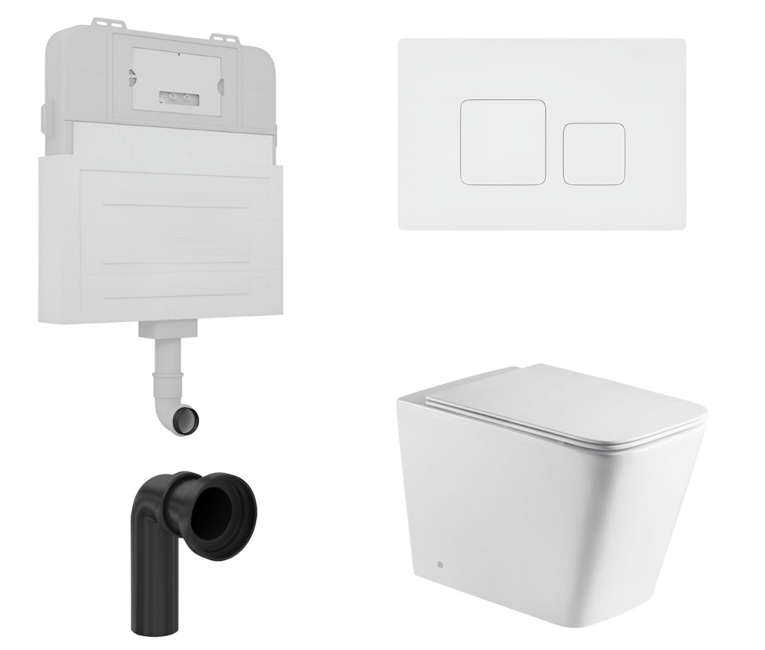 Комплект 3 в 1 смывной бачок скрытого монтажа Enio Tecnico + Приставной унитаз WeltWasser Gelbach 002 GL-WT с кнопкой белой Cubo EN8050817 + 10000003664 + EN8050811