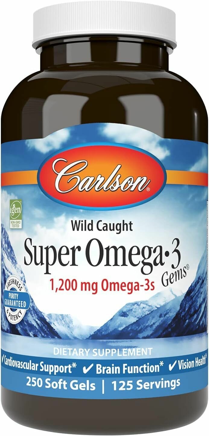 Carlson Labs, Super Omega-3, высокоэффективная Омега-3, 1200 мг, 250 капсул