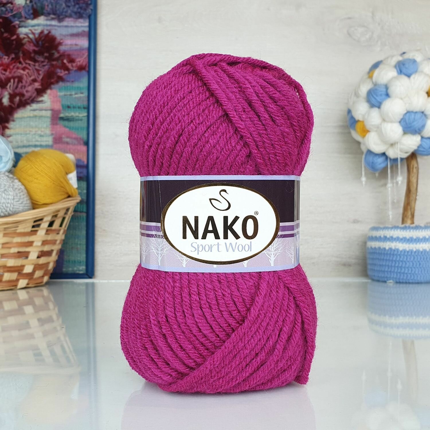 Пряжа Sport wool Nako, тем. мальва - 6964, 25% шерсть, 75% премиум акрил, 5 мотков, 100 г, 120 м.