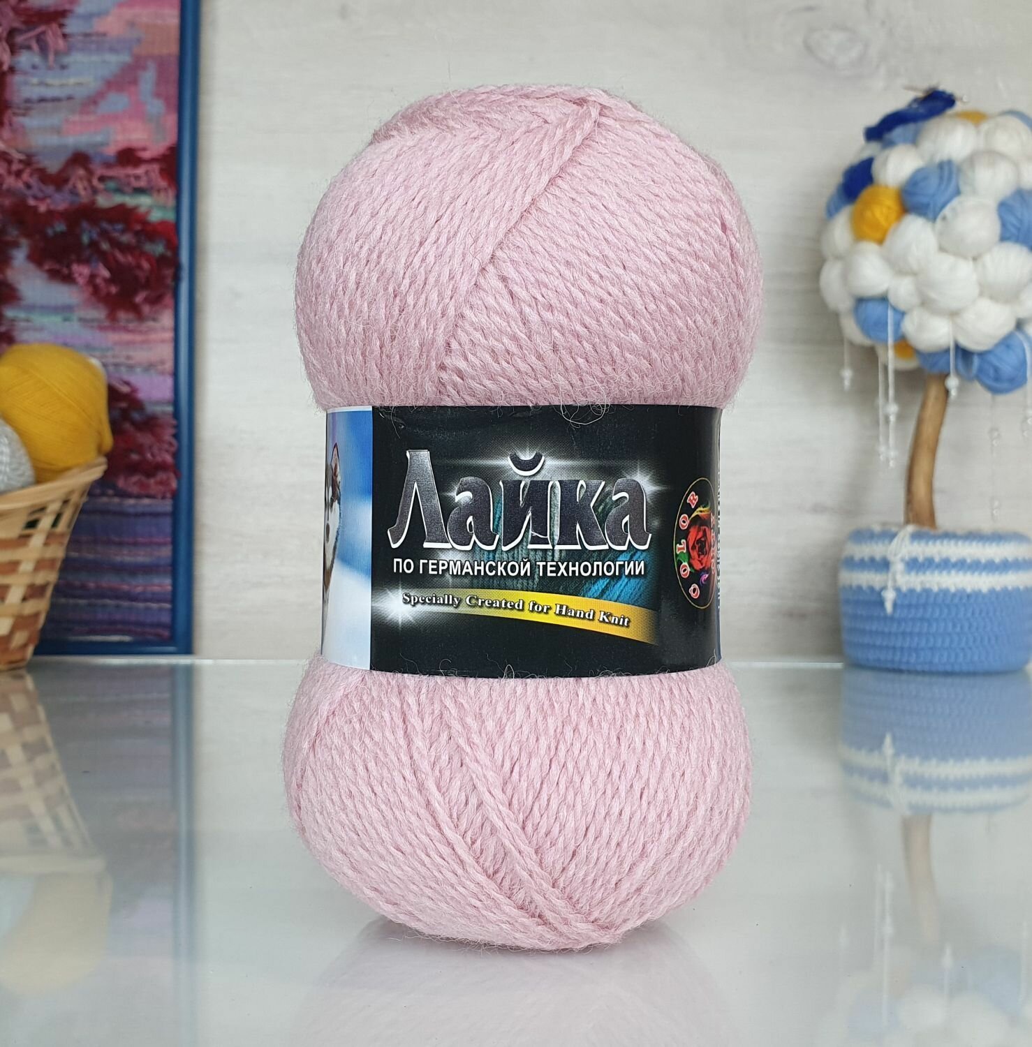 Пряжа COLOR-CITY Лайка, розовая пастель - 2202, 75% меринос, 25% шерсть собаки, 5 мотков, 100 г, 300 м.