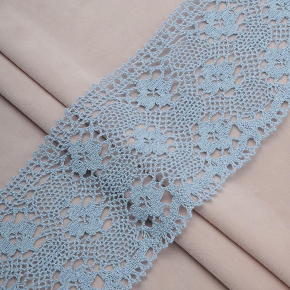 Кружево для рукоделия и шитья, 125 мм*25 м, широкое, голубое, Красная лента (хлопок 90%, ПЭФ 10%)