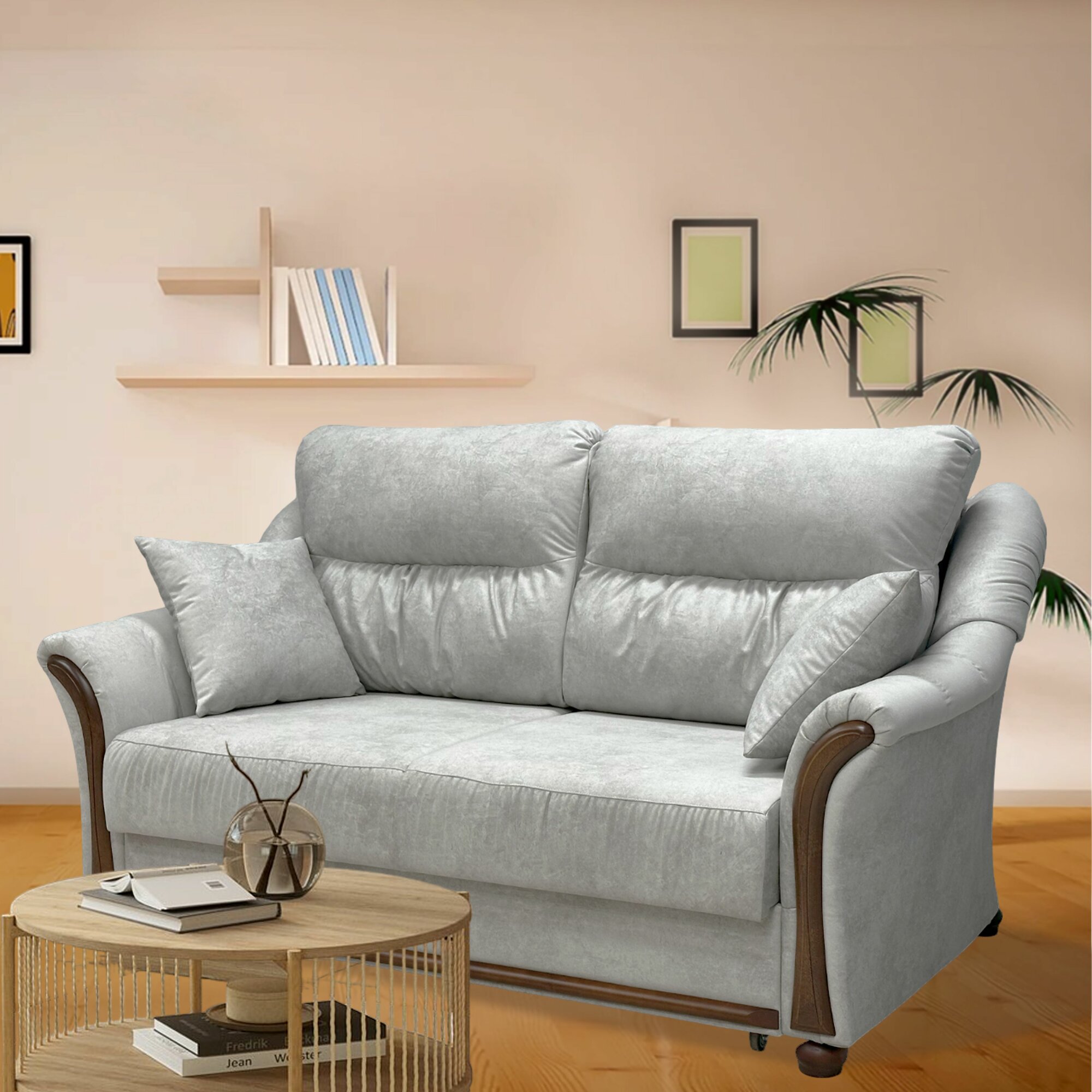 Диван-кровать Бустер Гарден, высокая спинка, мягкий, удобный, красивый, классический, антивандальная ткань, серый цвет.