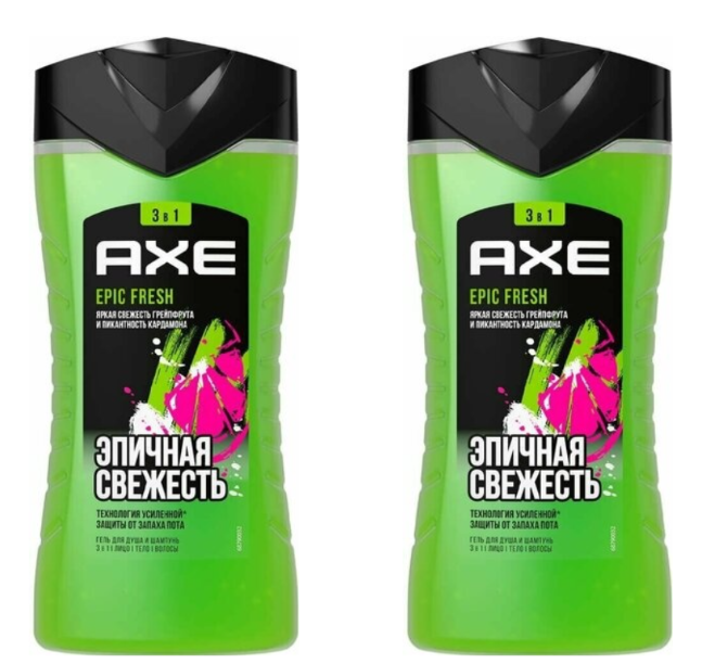 Гель для душа Акс Epic Fresh 3в1, мужской, 100 мл, 2 шт