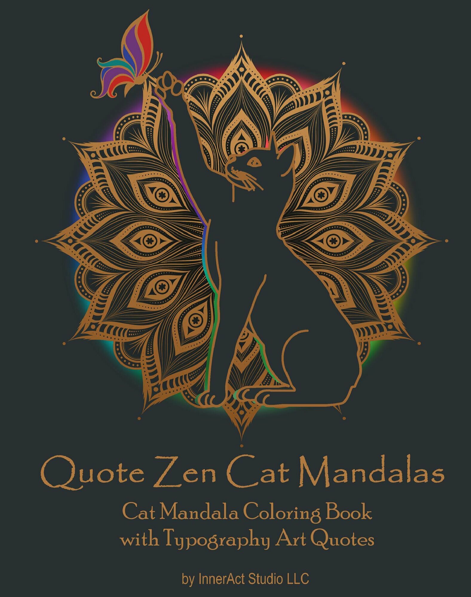 Quote Zen Cat Mandalas. Cat Mandala Coloring Book with Typography Art Quotes