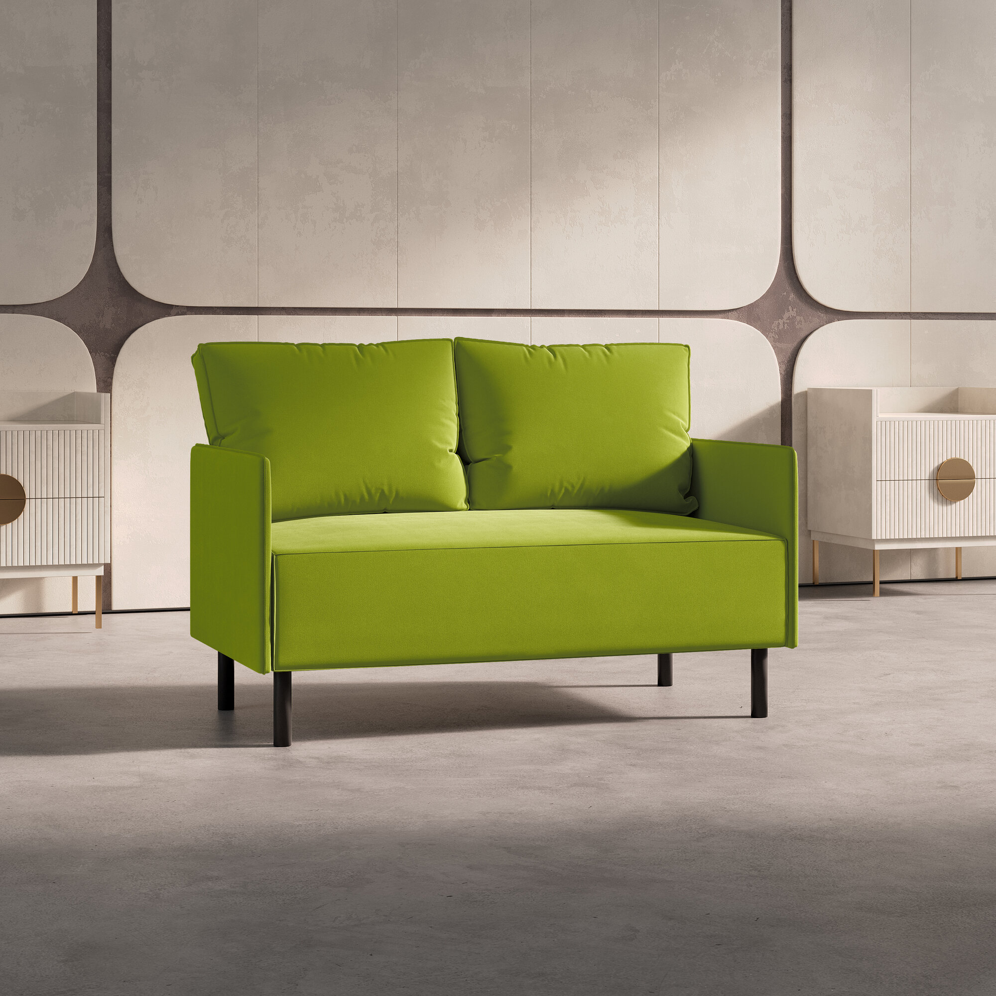 Диван ORION, на ножках, в квартиру, в офис, 117 см, антивандальный велюр, салатовый