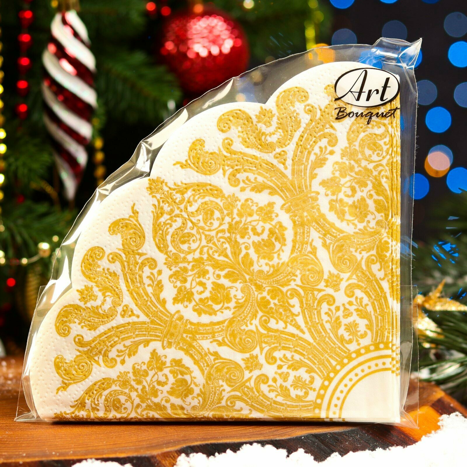 Салфетки бумажные ART BOUQUET Rondo 12шт 3слоя Royal Золото /на белом/ круглые