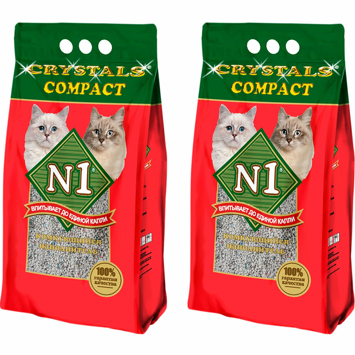 № 1 CRYSTALS COMPACT – Наполнитель комкующийся для туалета кошек (10 + 10 л)