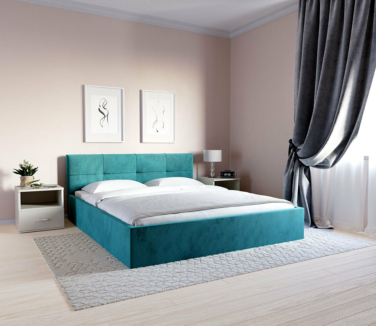 Мягкая кровать с подъемным механизмом NS Optima Lait бирюзовый велюр, 160х200, без ножек