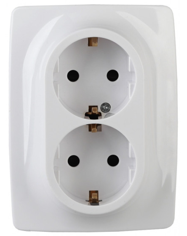 Розетка силовая штепсельная ЭРА 12-2106-01, 16А 250В IP20 белая 2X2P+E Schuko, скрытой установки с заземляющими контактами, Б0031228 / электрооборудование