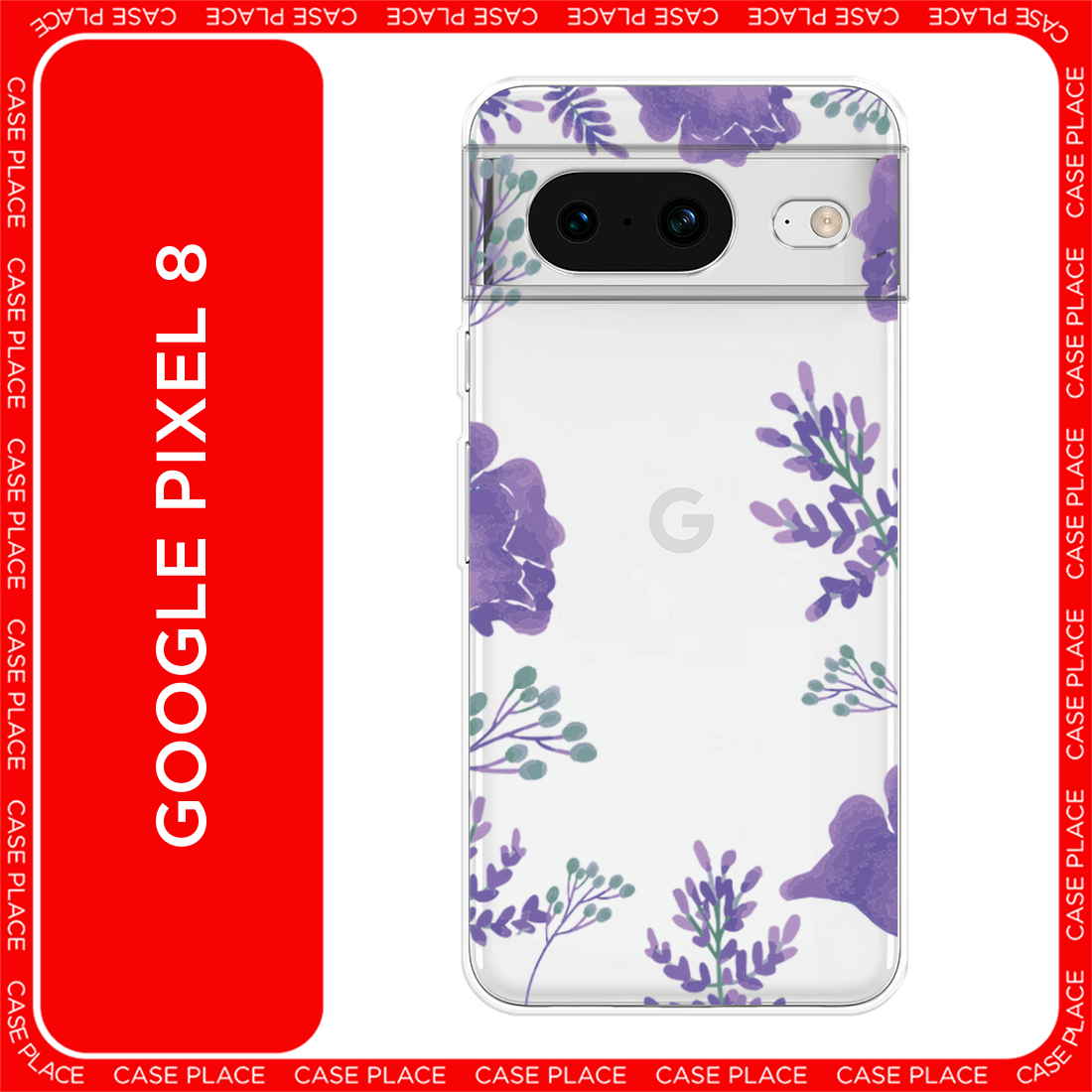 Чехол на Google Pixel 8 / Гугл Пиксель 8 с принтом Сиреневая цветочная рамка, прозрачный