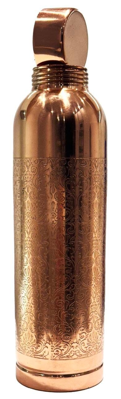 Медная бутылка, кованая с резным узором, с медной винтовой пробкой 100% Pure Copper Hammered Bottle