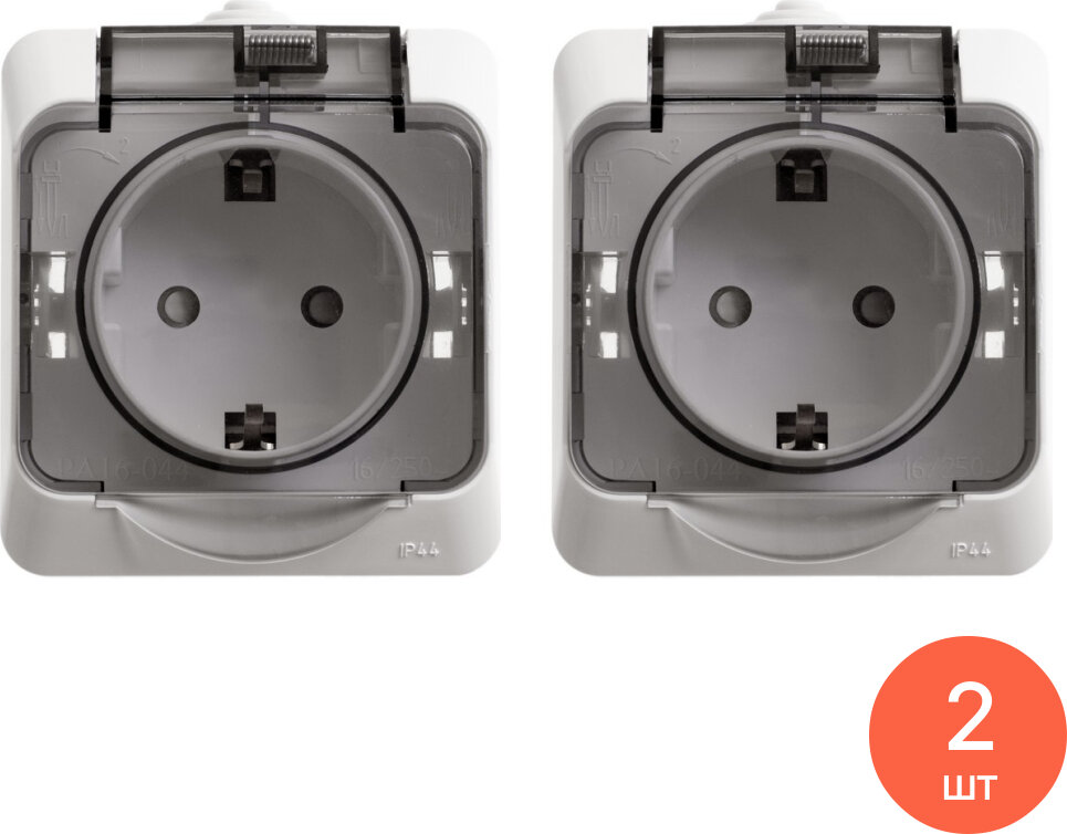 Розетка силовая штепсельная Systeme Electric / Систем Электрик Этюд, 16А 250В IP44 белый с заземляющим контактом, шторками и прозрачной крышкой PA16-044B / электрооборудование (комплект из 2 шт)