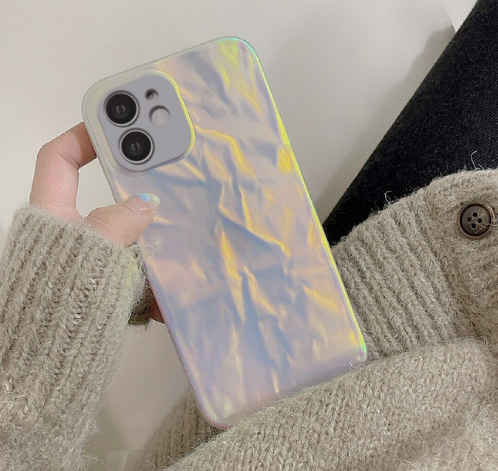 Чехол для iPhone 11 / Чехол на Айфон 11, жемчужный, мятый, защита камеры. iPhone 11, Айфон 11.