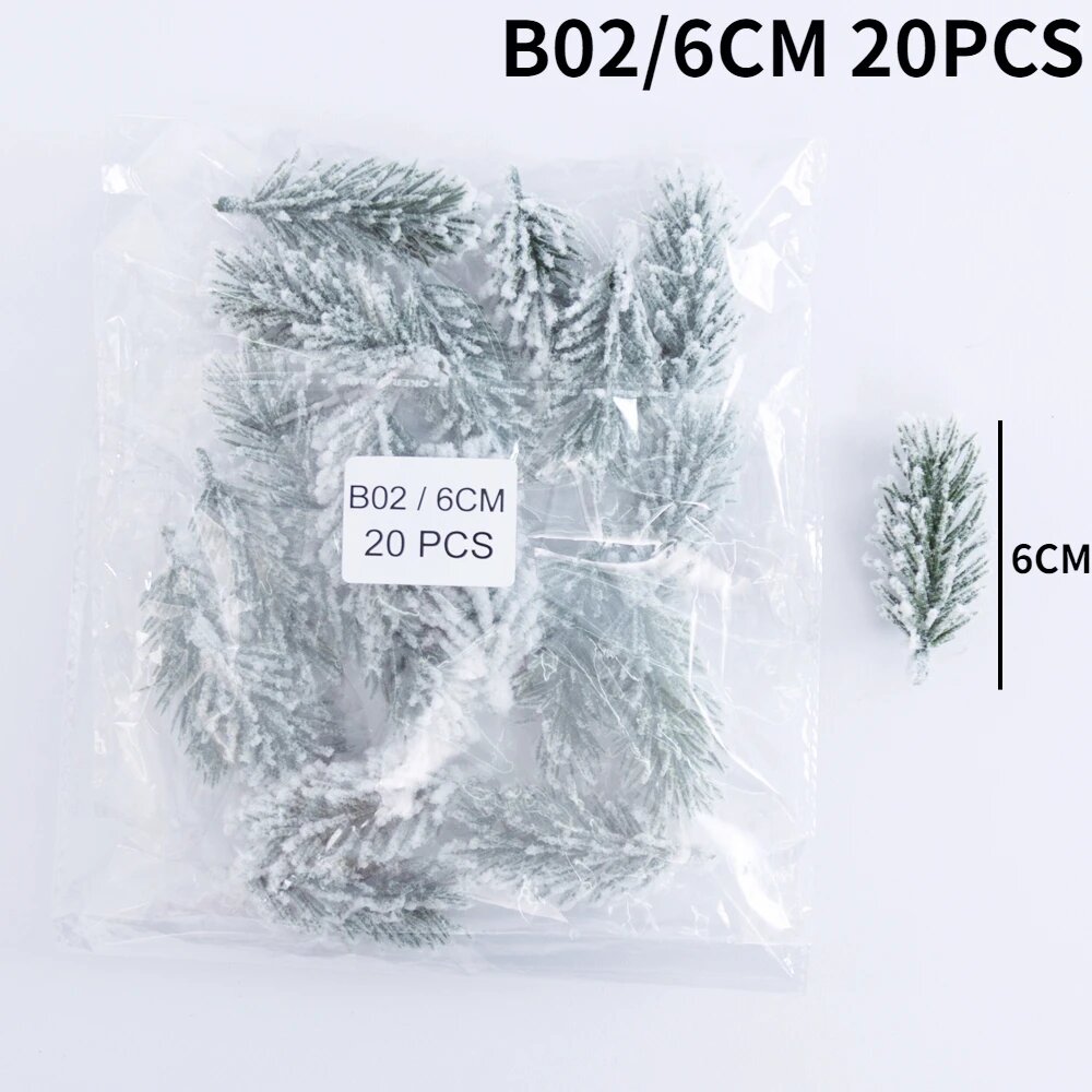 Искусственные ветки снежной сосны B02, 6 см, 20 шт