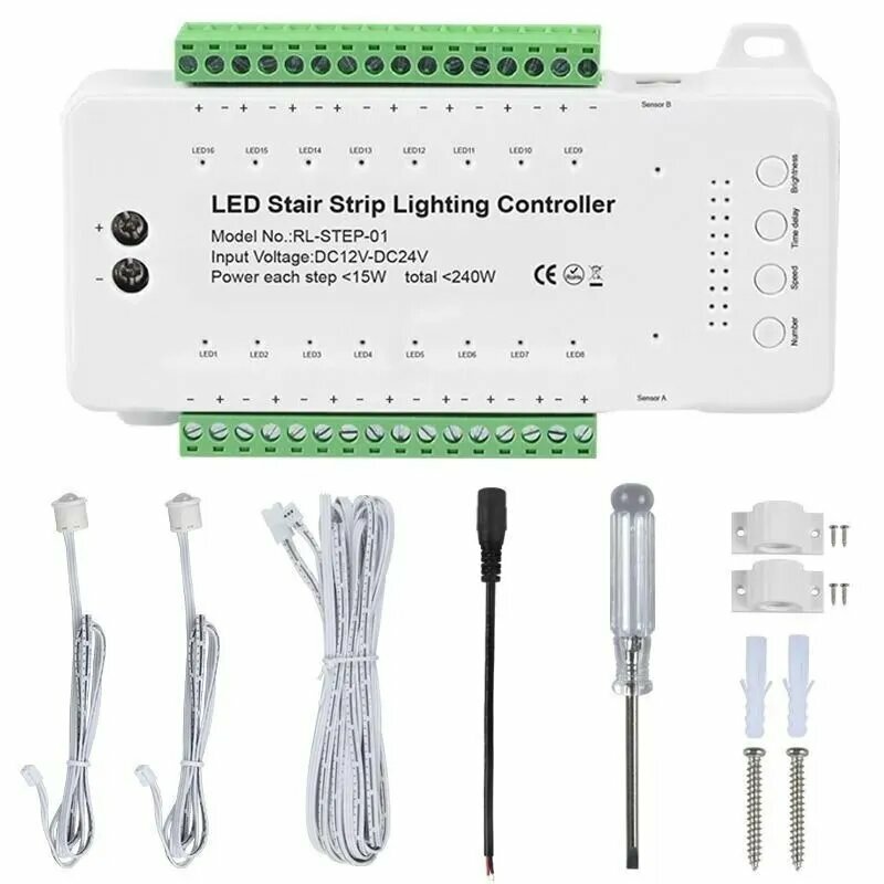 16 ступеней Led Stair Light Контроллер лестницы, с 2 датчиками движения PIR, для гибкой светодиодной ленты COB