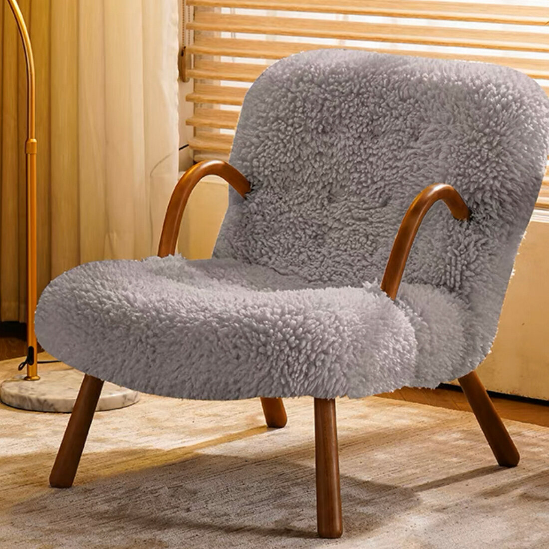 Кресло Fluffy (Кресло / шерсть серого цвета, цвет дерева вишня)