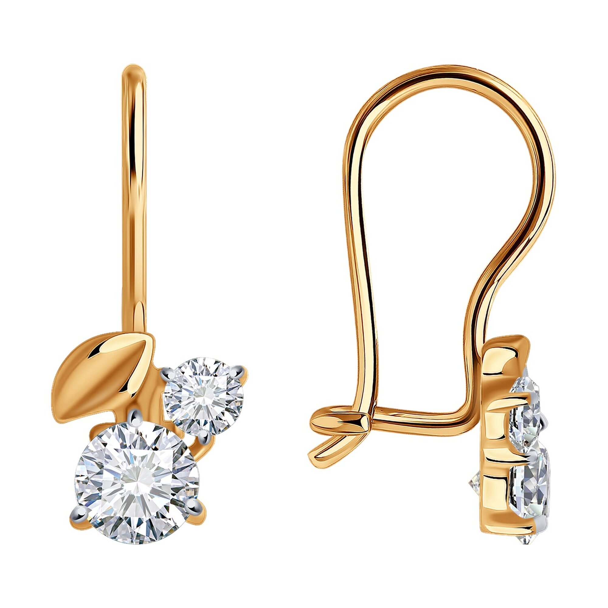 Серьги, красное золото, 585 проба, фианит