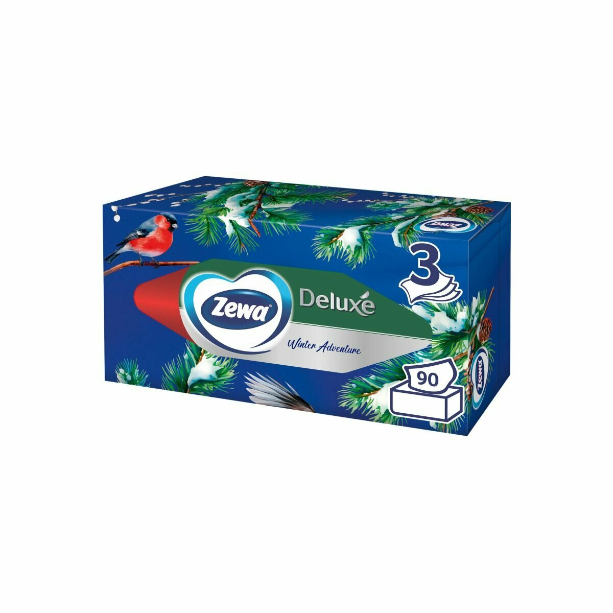 Салфетки косметические 20x20см, 3-слойные Zewa Deluxe Design, 90шт. в картонном боксе (28420)