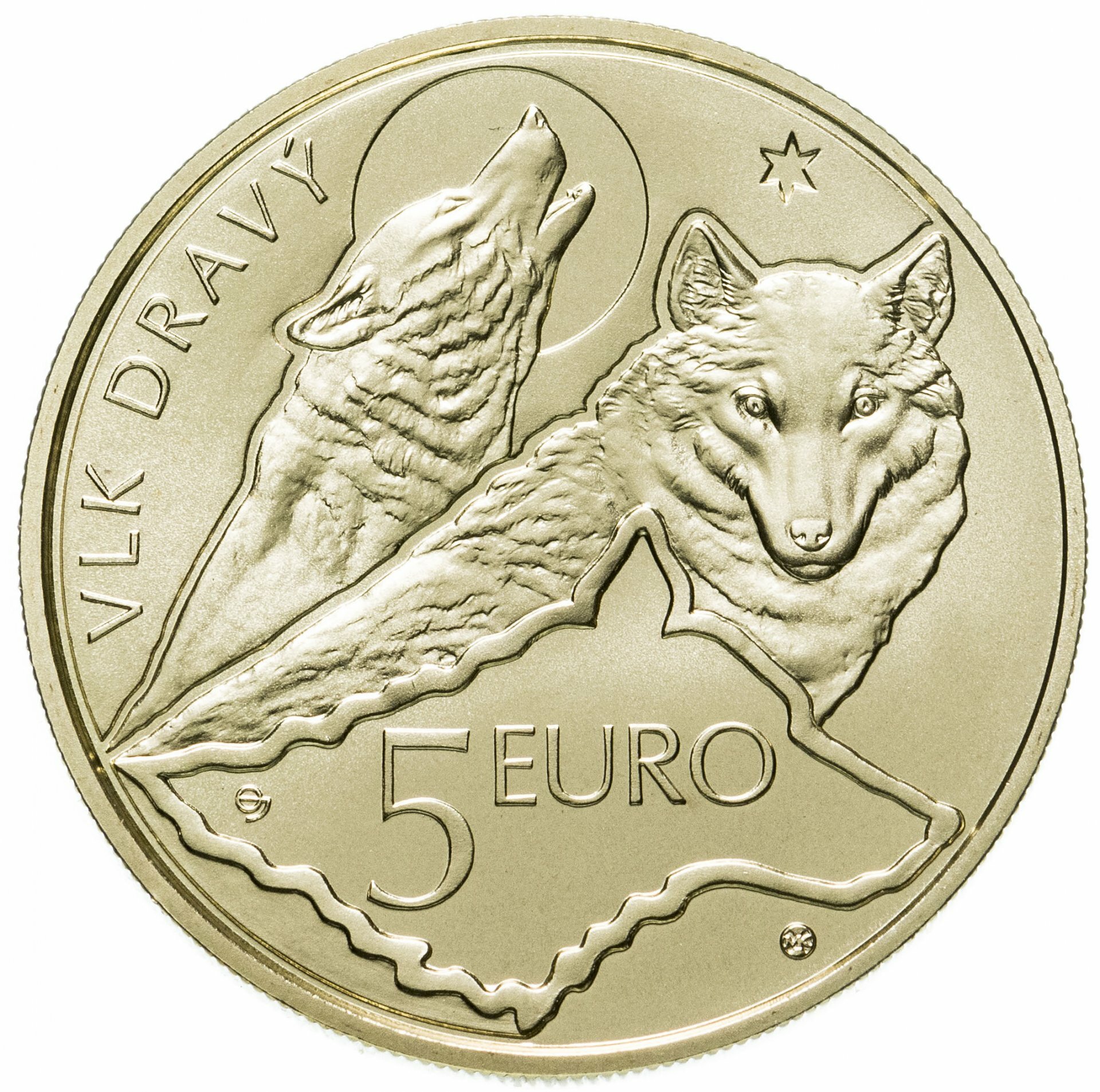 Словакия 5 евро 2021 "Волки" в капсуле, Латунь, в сохранности UNC
