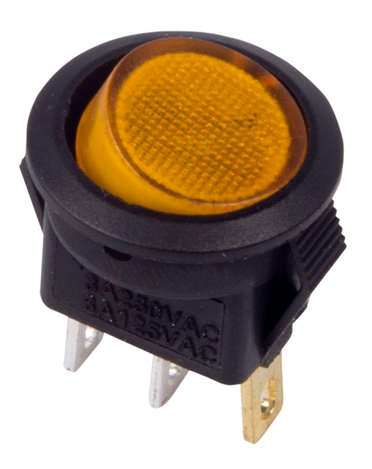 Выключатель клавишный REXANT / Рексант Micro ON-OFF с подсветкой, круглой формы, в корпусе из пластика, желтый, 3А 250В IP30, 2 позиции переключения / электрика
