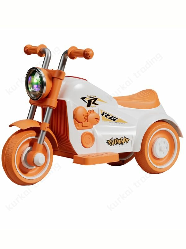 Детский электрический мотоцикл, от 1 года до 5 лет, оранжевый, легкий, с зарядным устройством