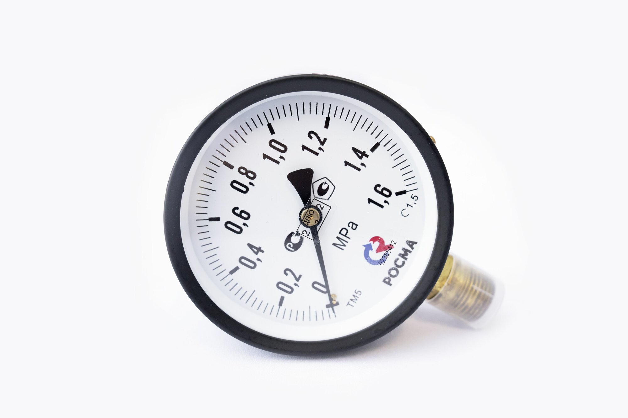 Манометр ТМ-510Р 16,0кгс/см2 (1,6MPa, 1,6 бар, 1,6 атмосфер) с поверкой резьба G1/2 корпус 100 мм класс точности 1,5 корпус-сталь росма