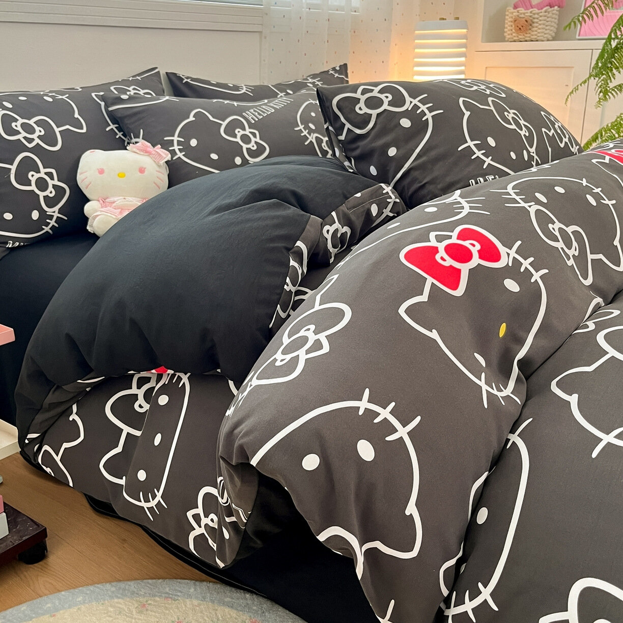 Комплект постельного белья из микрофибры, Hello Kitty, 180x220cm, черное