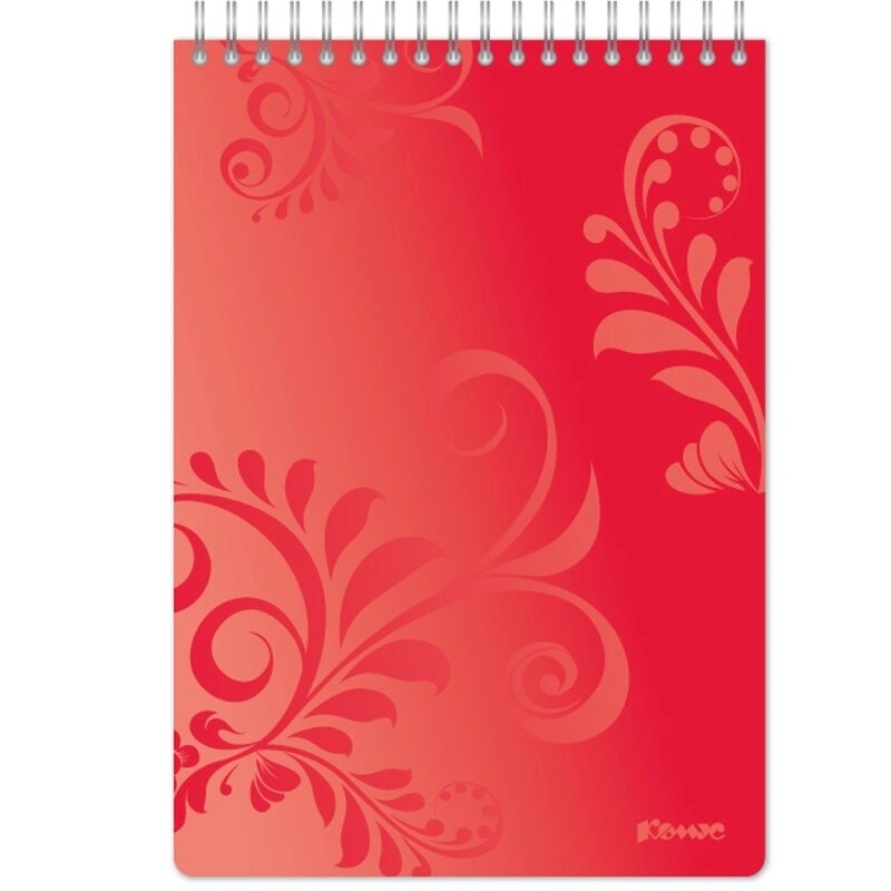 Блокнот Комус Русская серия, А5,50л, евроспираль, красный, клетка